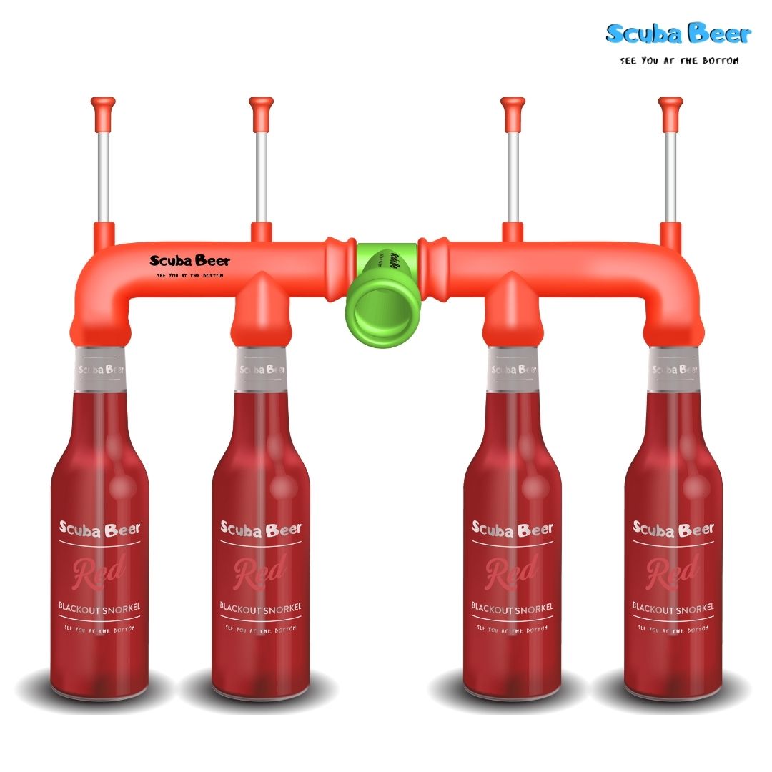 Four Bottle Beer Snorkel | Quad Bottle Snorkel | ScubaBeer.com – Scuba Beer